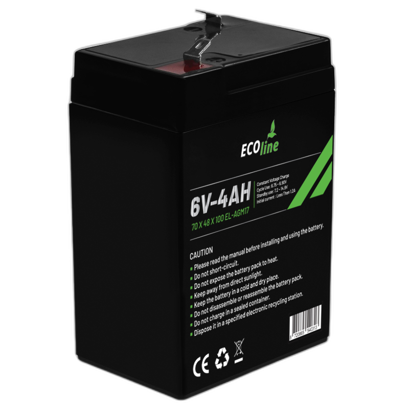 EcoLine - AGM 6V 4AH - 4000mAh VRLA Battery - 70 x 48 x 100 - Deep ...
